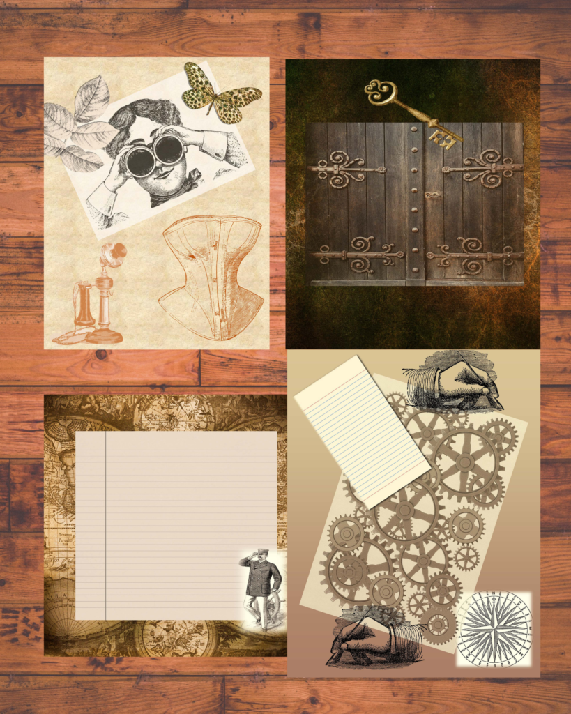 Printable Steampunk Theme Ephemera Kit, Junk Journal, 10 pages PDF ...