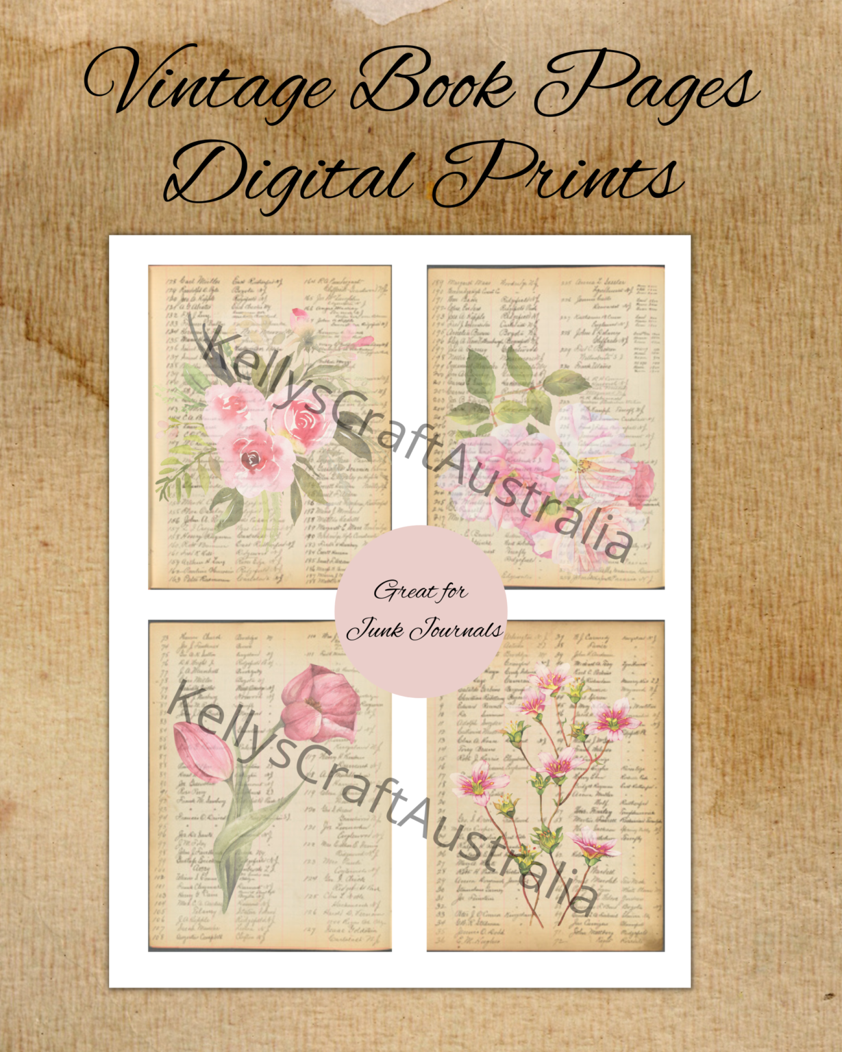 Printable Vintage Book Pages, 10 pictures, Junk Journal Ephemera ...