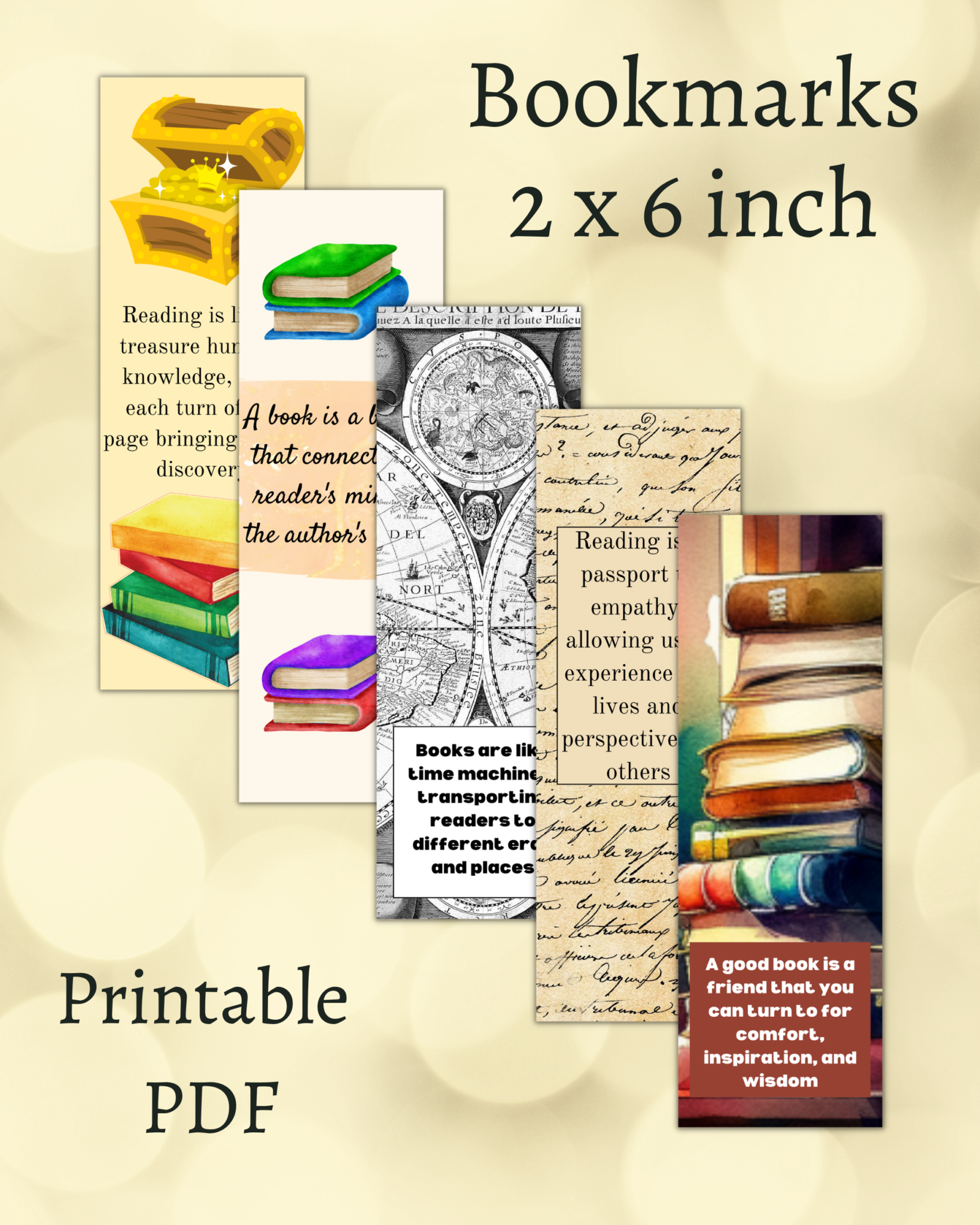 Printable 10 x Books/Reading Themed Bookmarks, Instant Download PDF ...
