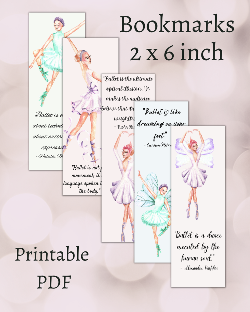 Printable 10 x Ballet Themed Bookmarks, Instant Download PDF/PNG ...