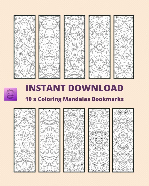 Printable 10 x Mandala Colouring Bookmarks, Instant Download PDF/PNG ...
